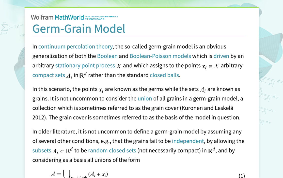Germ-Grain Model -- from Wolfram MathWorld