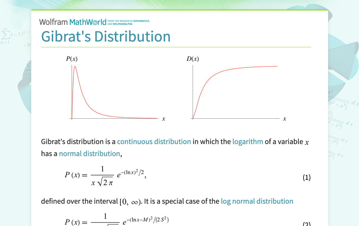 Gibrat's Distribution -- from Wolfram MathWorld