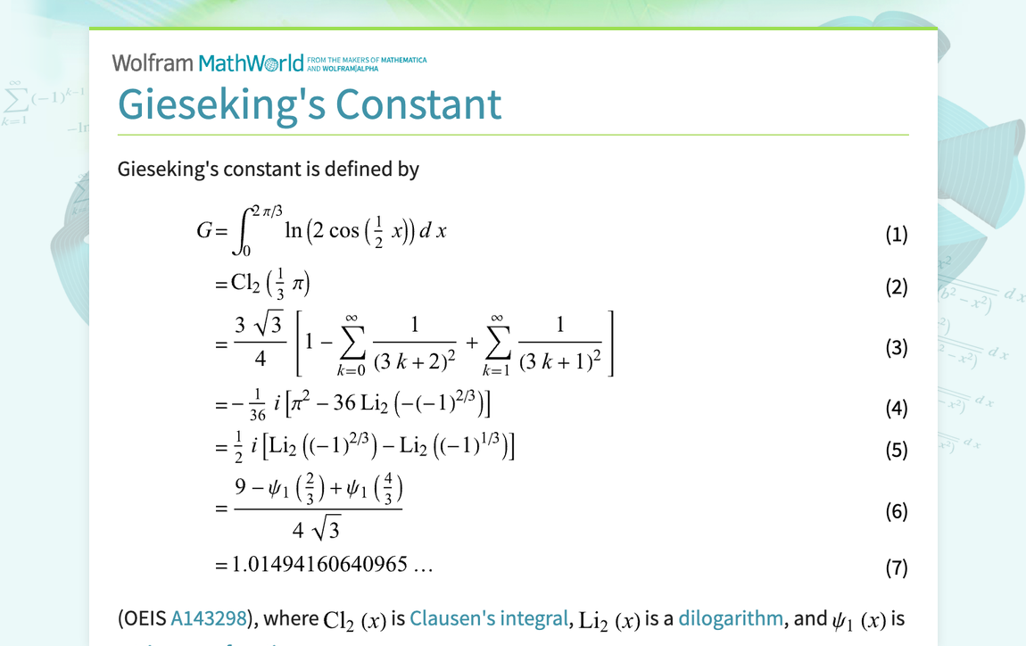 Gieseking's Constant -- from Wolfram MathWorld
