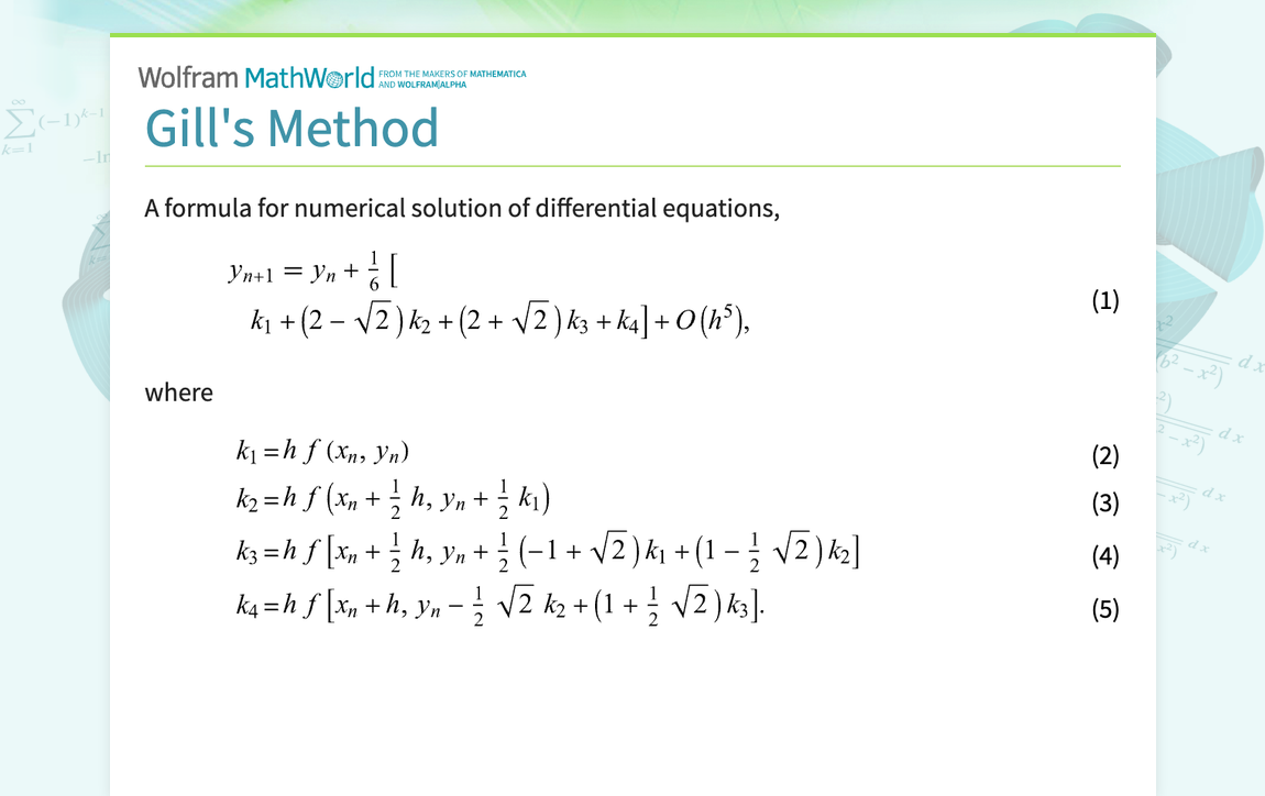 Gill's Method -- from Wolfram MathWorld