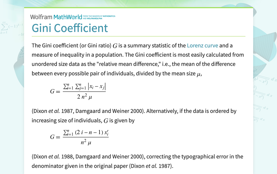 Gini Coefficient -- from Wolfram MathWorld