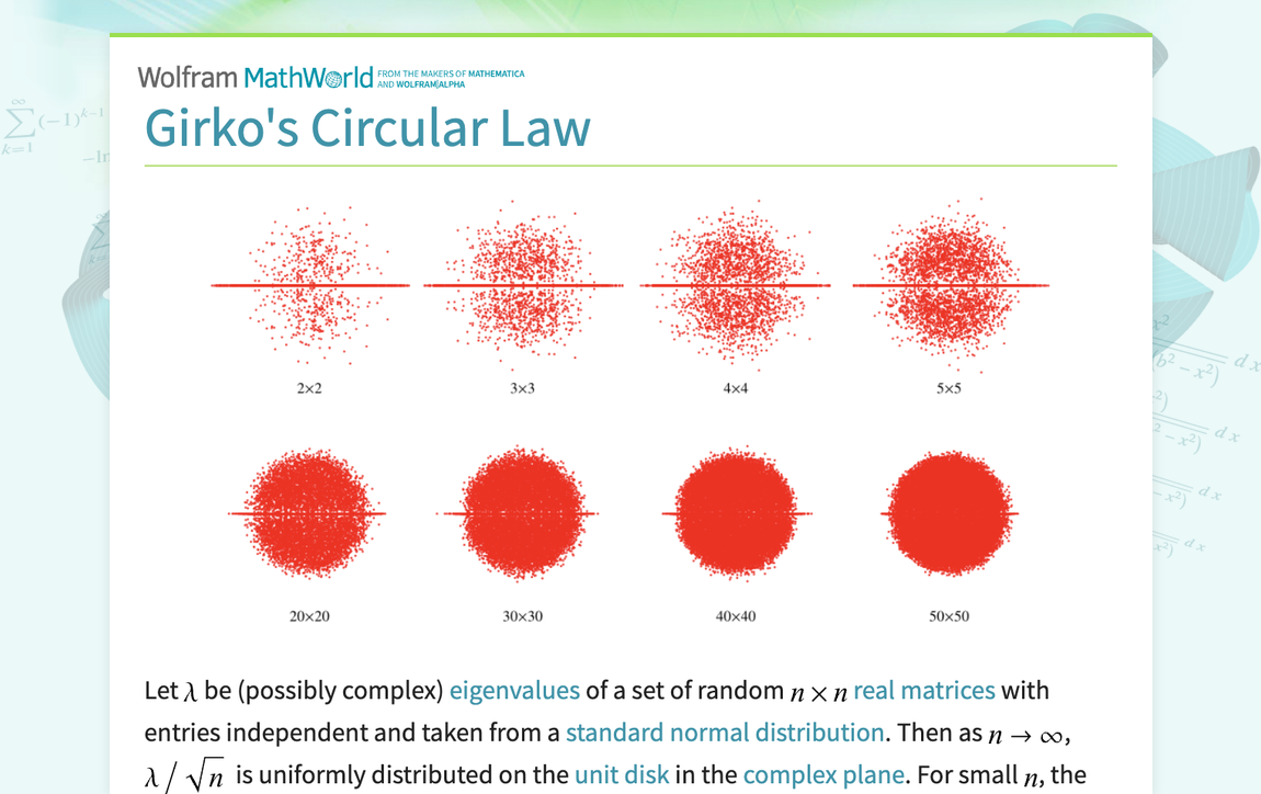 Girko's Circular Law -- from Wolfram MathWorld
