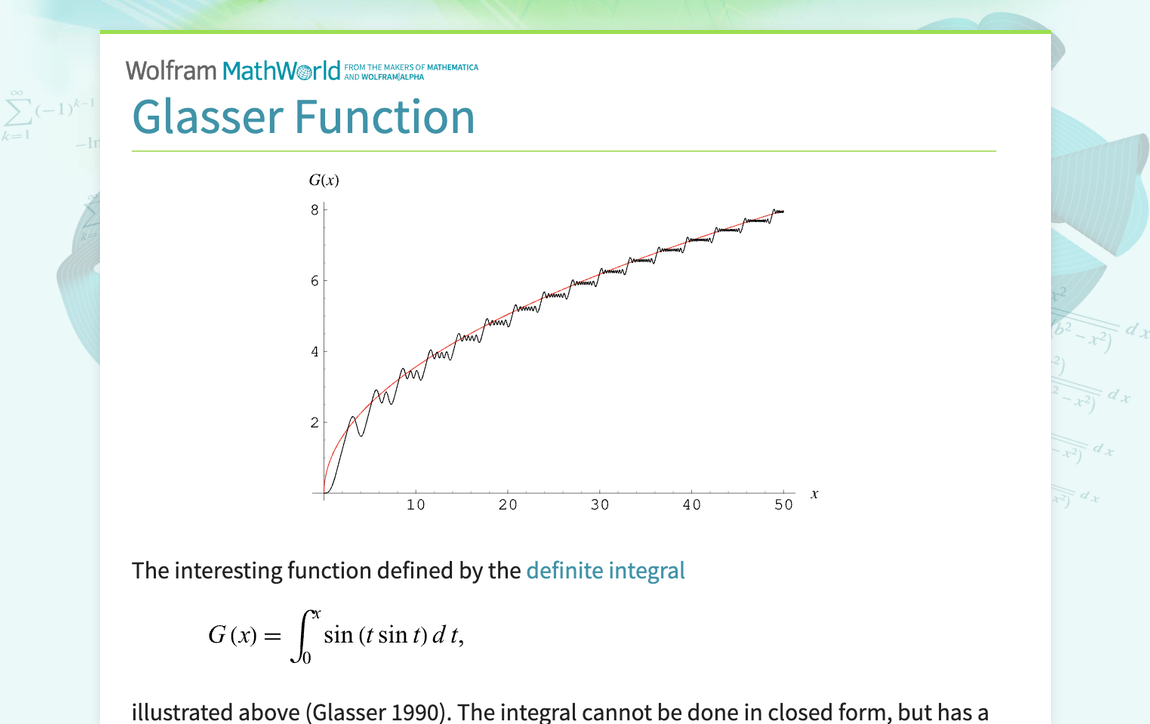 Glasser Function -- from Wolfram MathWorld