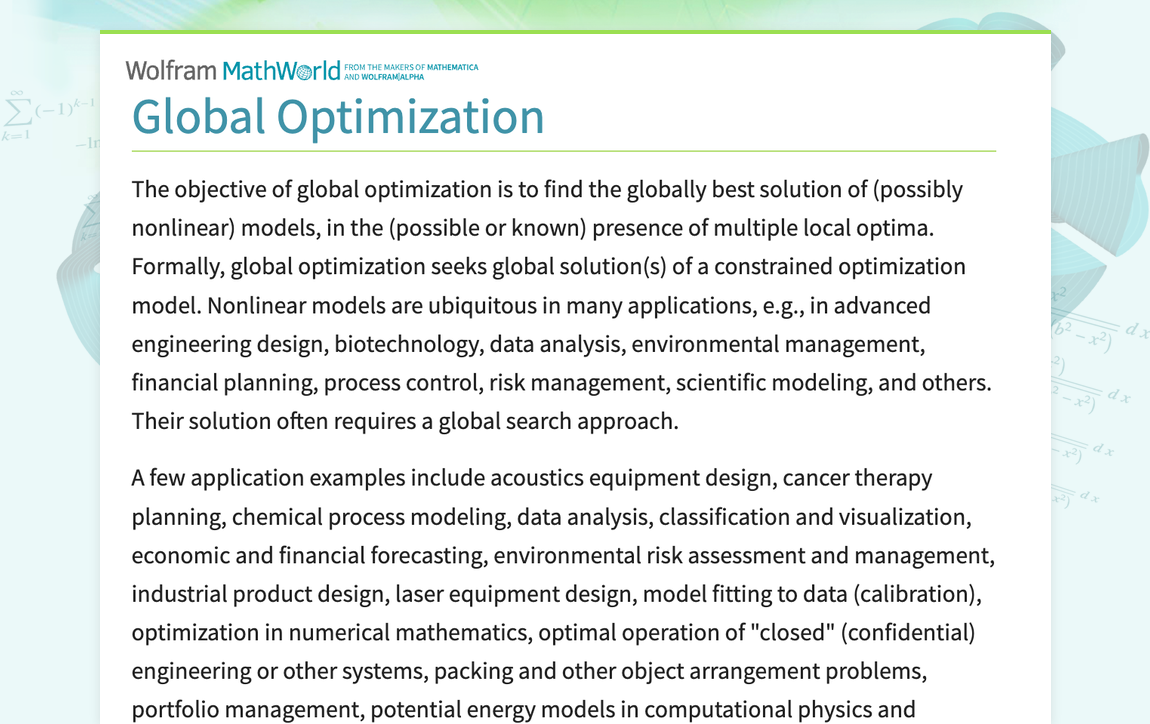 Global Optimization From Wolfram Mathworld