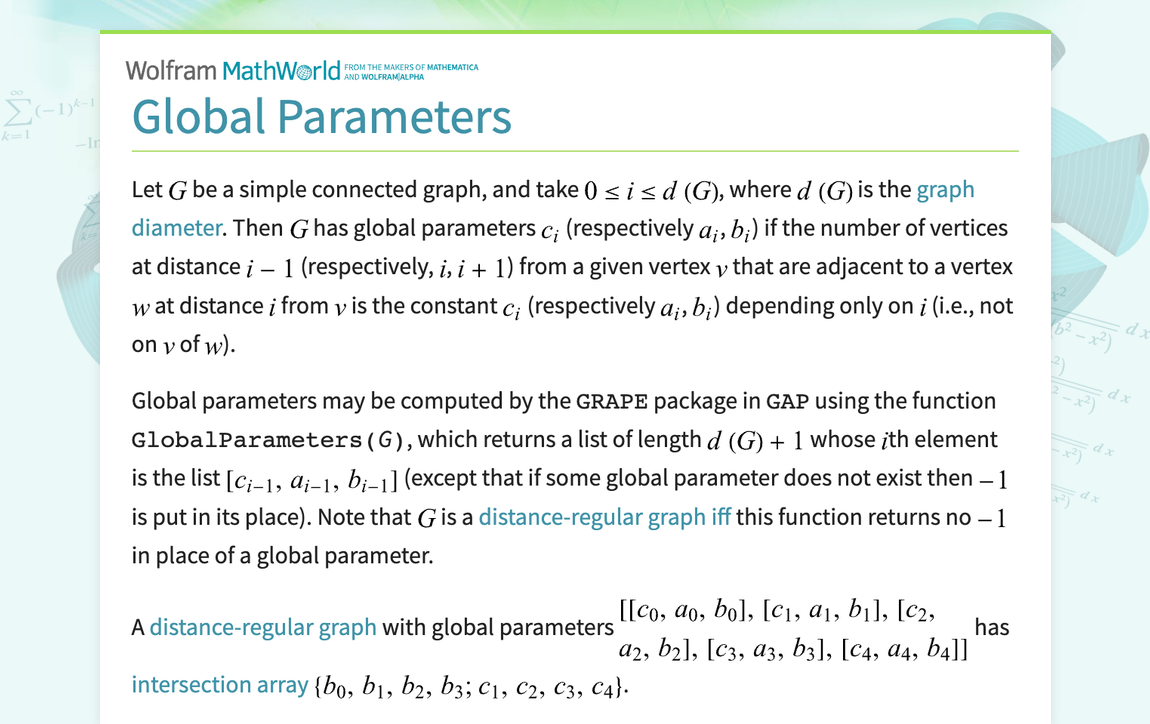 Global Parameters -- from Wolfram MathWorld