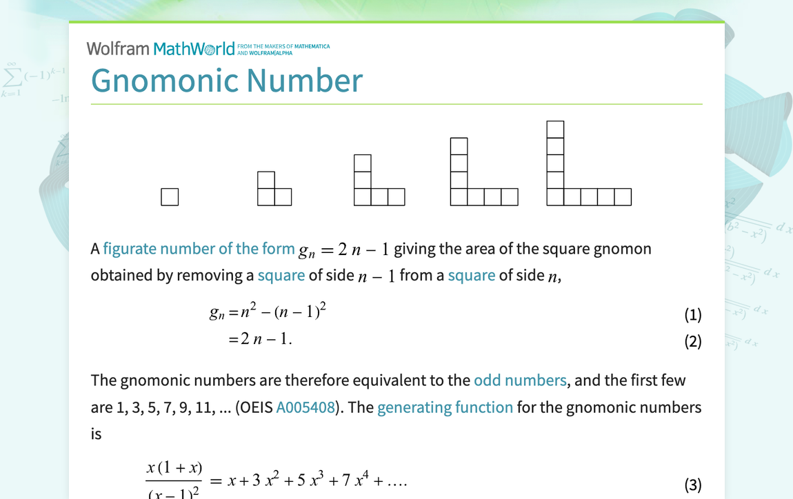 Gnomonic Number -- from Wolfram MathWorld