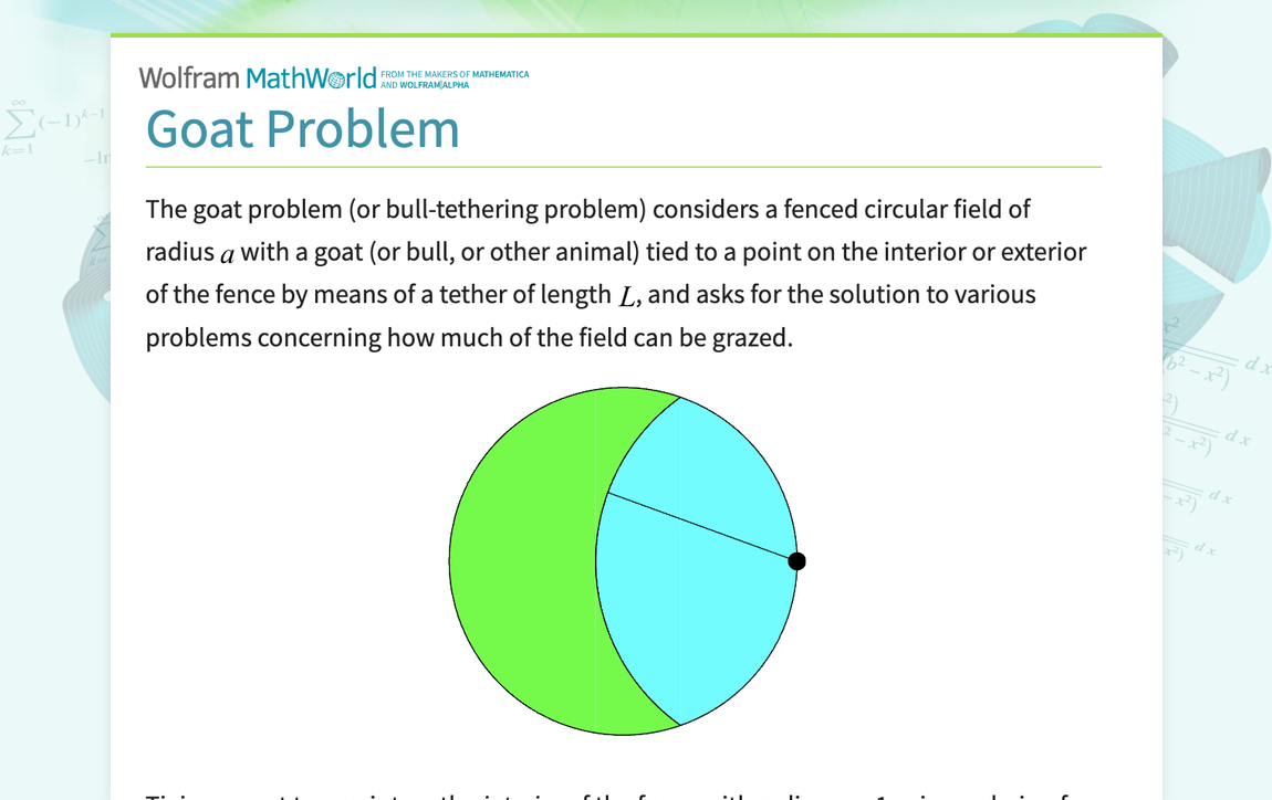 Goat Problem -- from Wolfram MathWorld