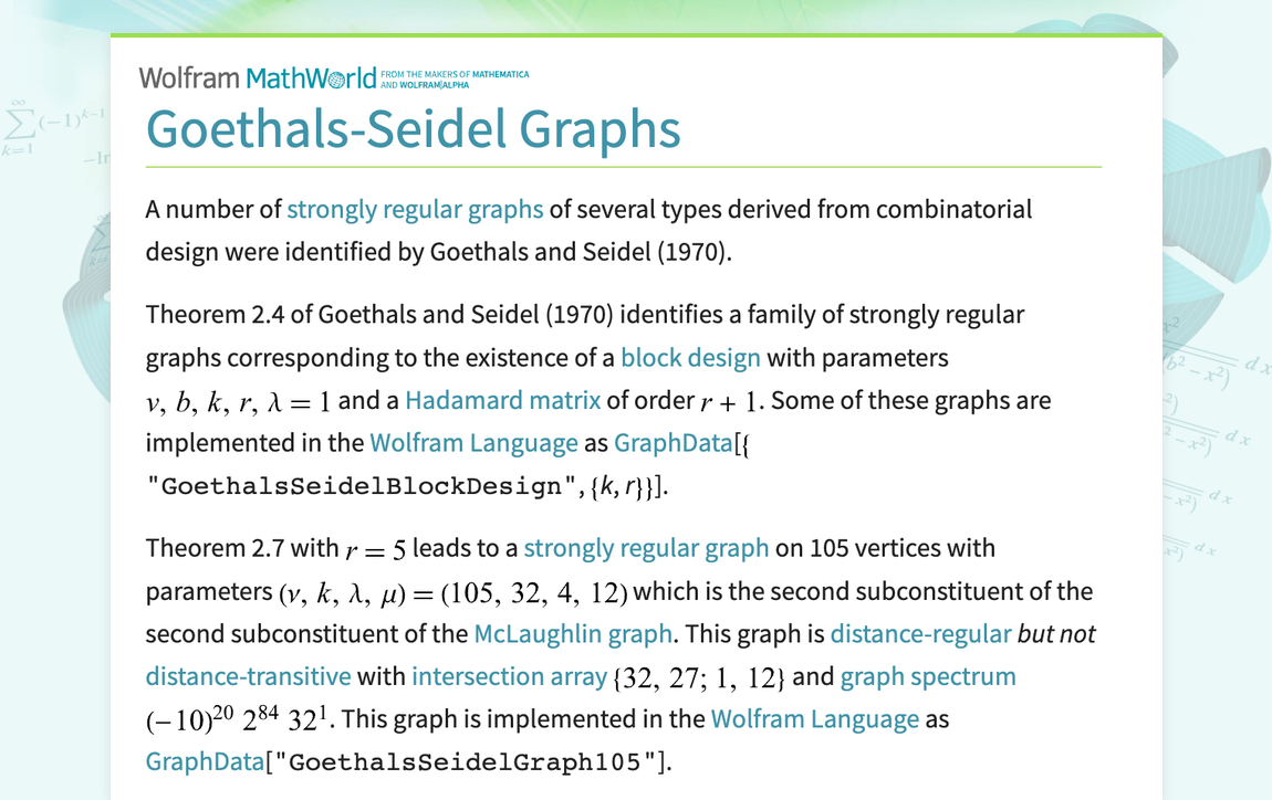 Goethals-Seidel Graphs -- from Wolfram MathWorld