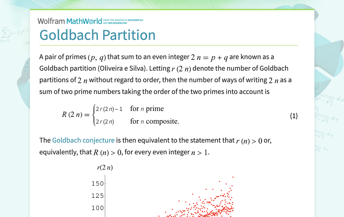 Goldbach Partition -- from Wolfram MathWorld