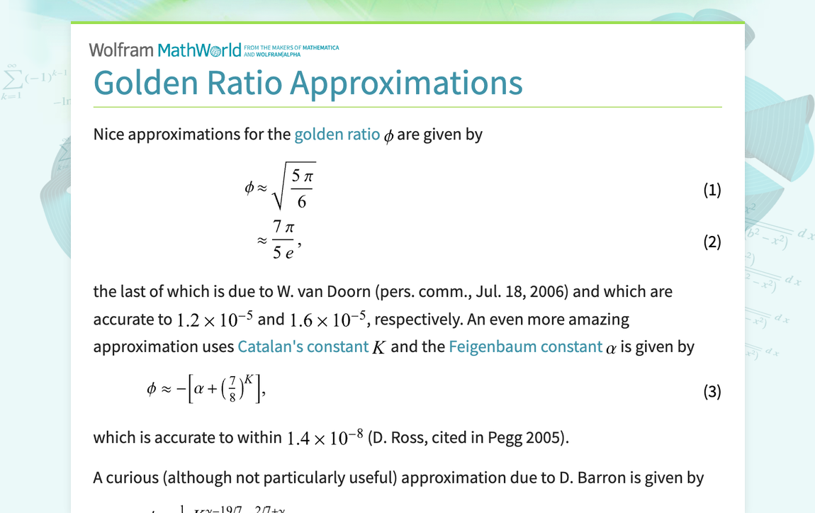 Golden Ratio Approximations -- from Wolfram MathWorld