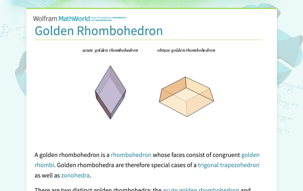 Golden Rhombohedron -- from Wolfram MathWorld