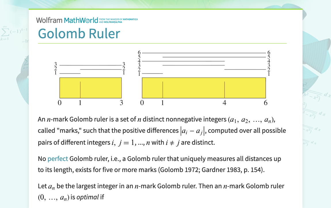 Golomb Ruler -- from Wolfram MathWorld