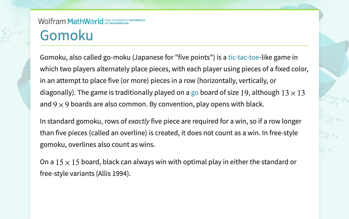 Gomoku -- from Wolfram MathWorld