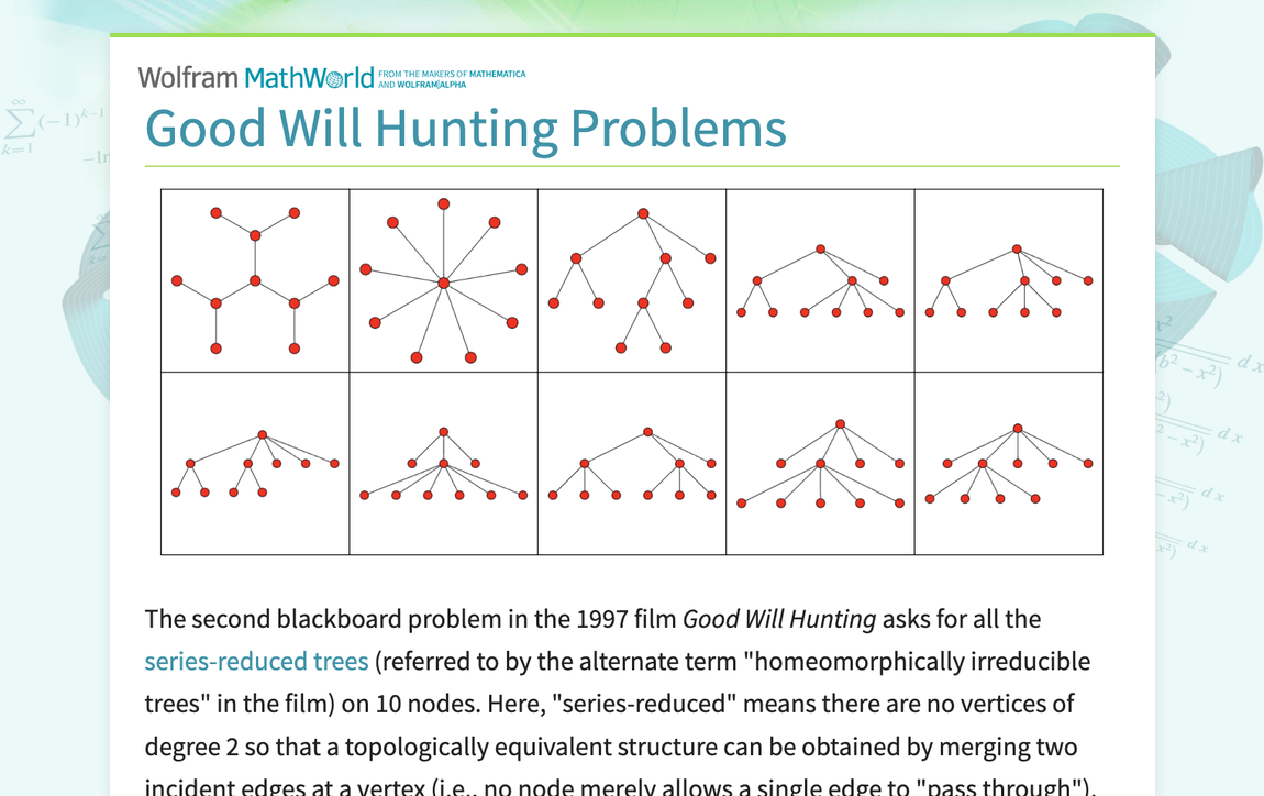 Good Will Hunting Problems -- from Wolfram MathWorld