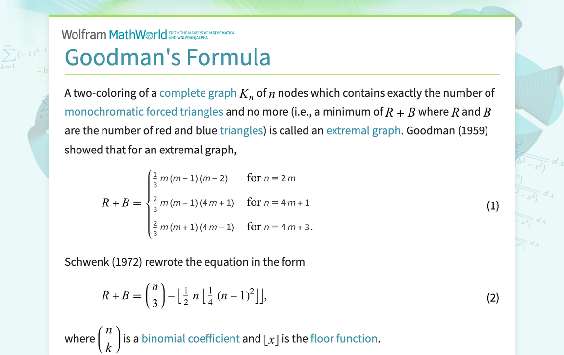 Goodman's Formula -- from Wolfram MathWorld