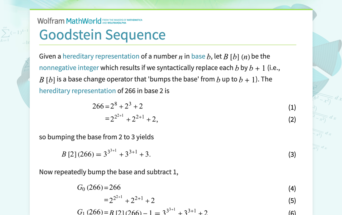 Goodstein Sequence -- from Wolfram MathWorld