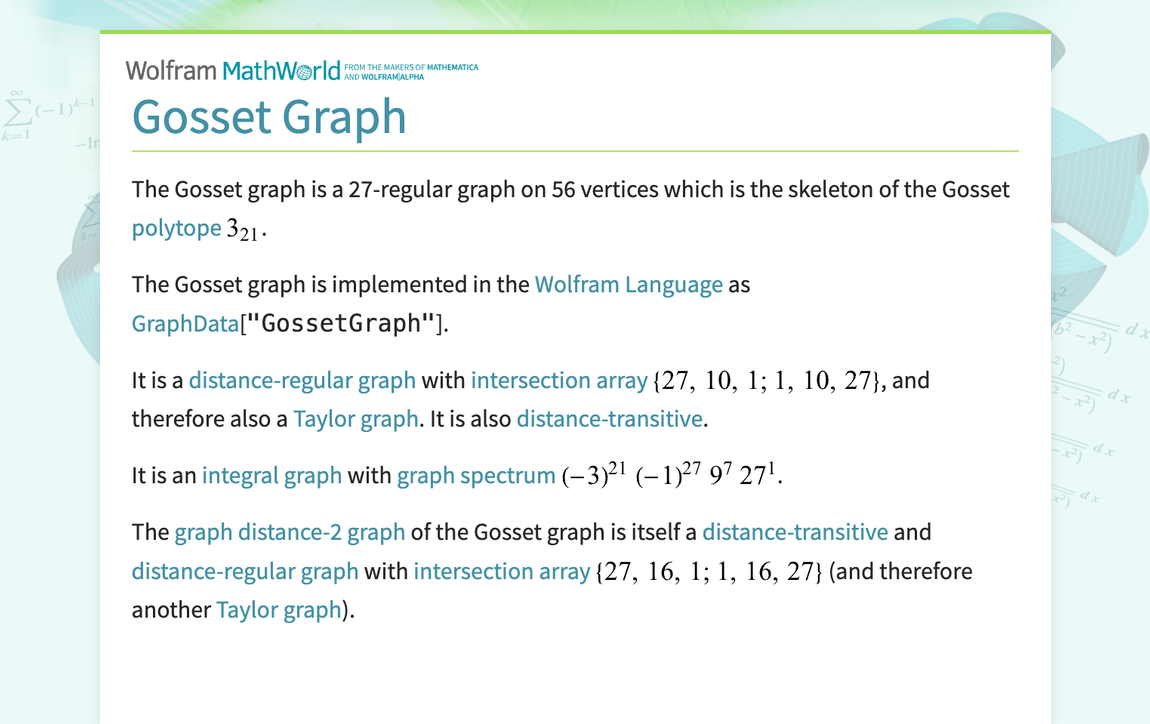 Gosset Graph -- from Wolfram MathWorld