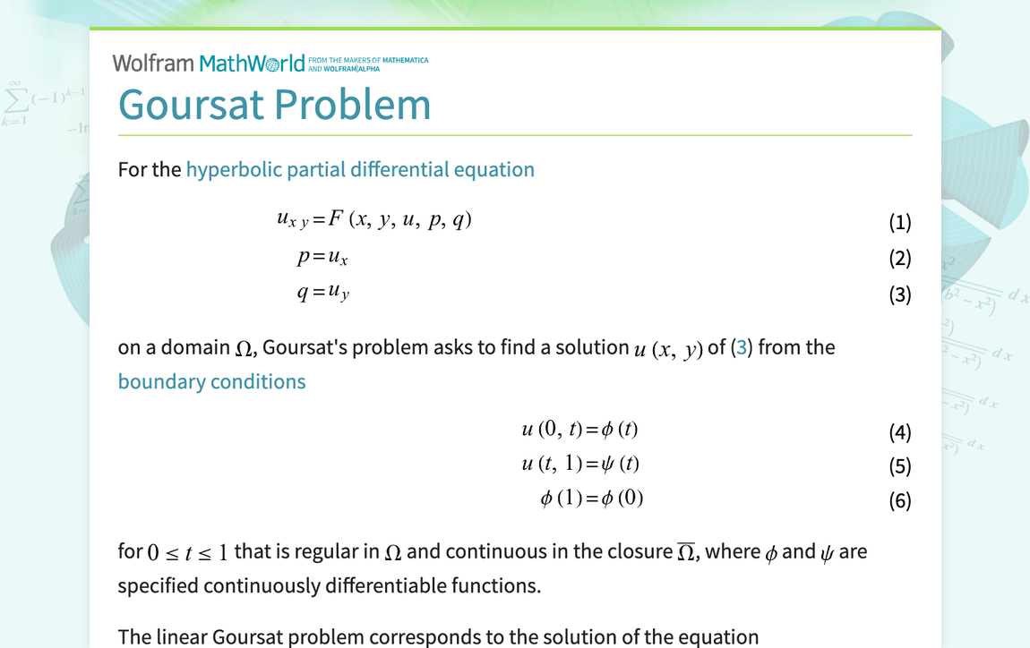 Goursat Problem -- from Wolfram MathWorld