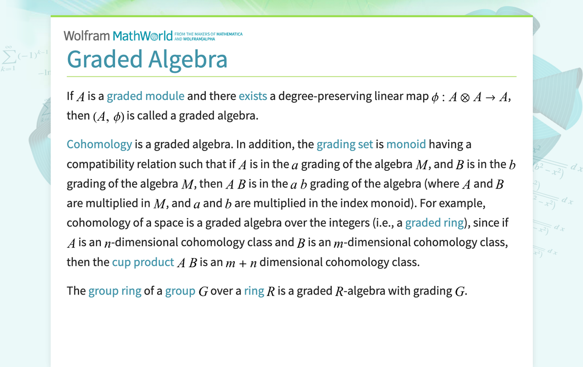 Graded Algebra -- from Wolfram MathWorld