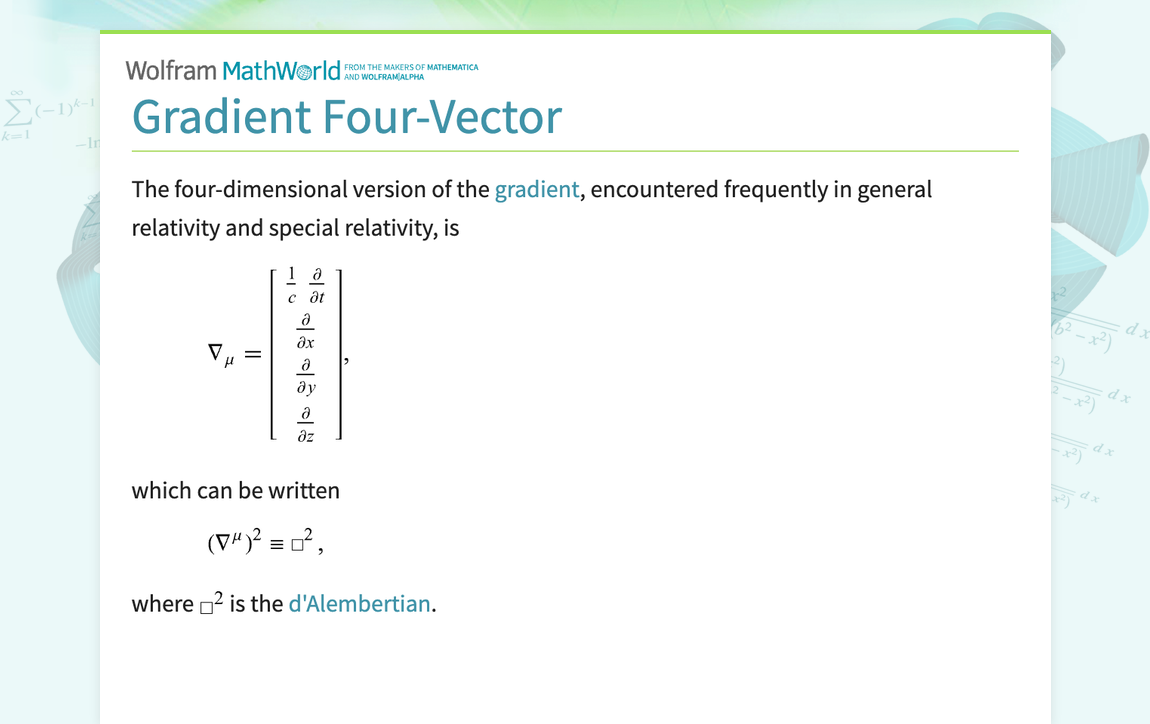 Gradient Four-Vector -- from Wolfram MathWorld