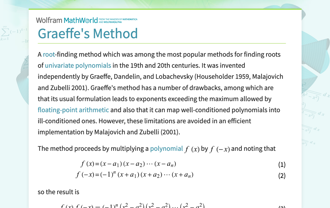Graeffe's Method -- from Wolfram MathWorld