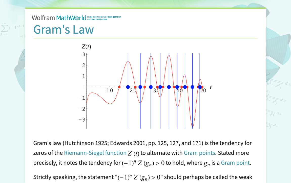 Gram's Law -- from Wolfram MathWorld