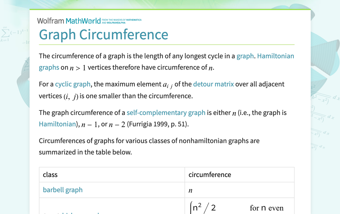 Graph Circumference -- from Wolfram MathWorld