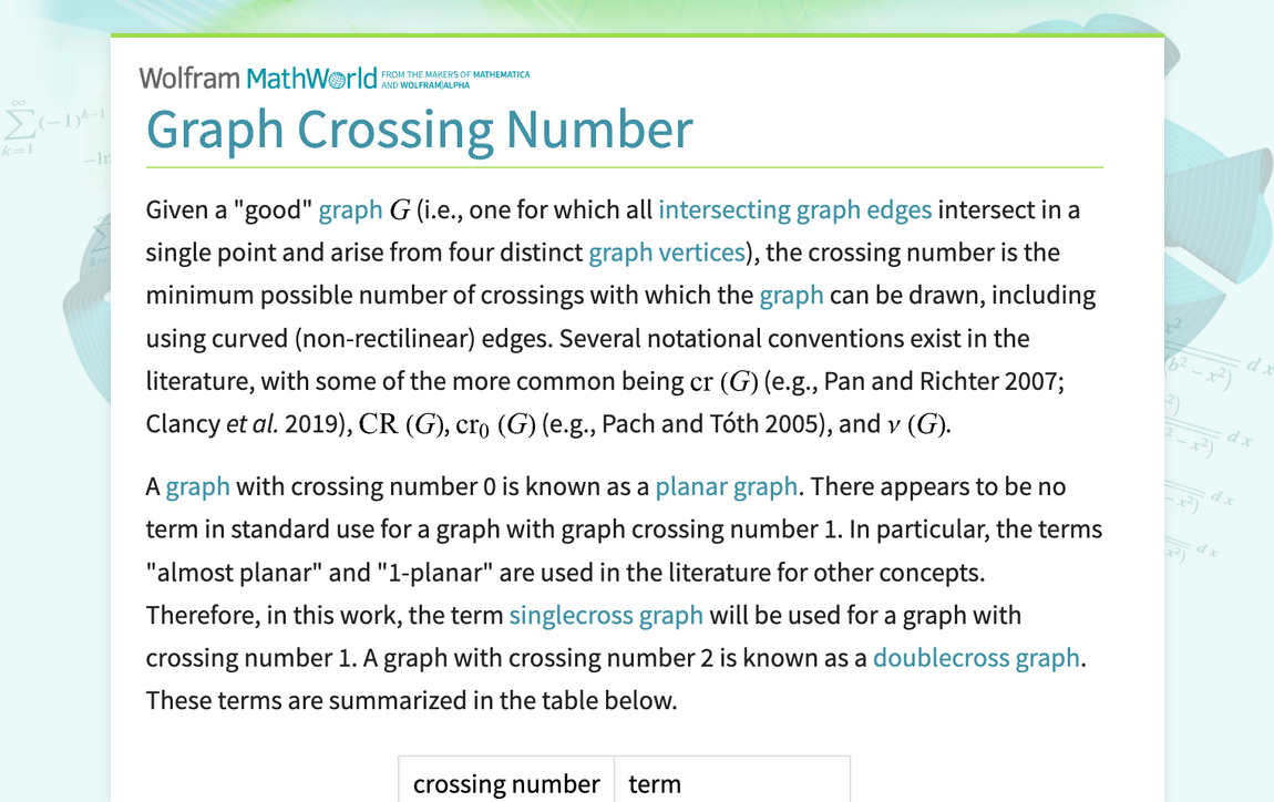Graph Crossing Number -- from Wolfram MathWorld