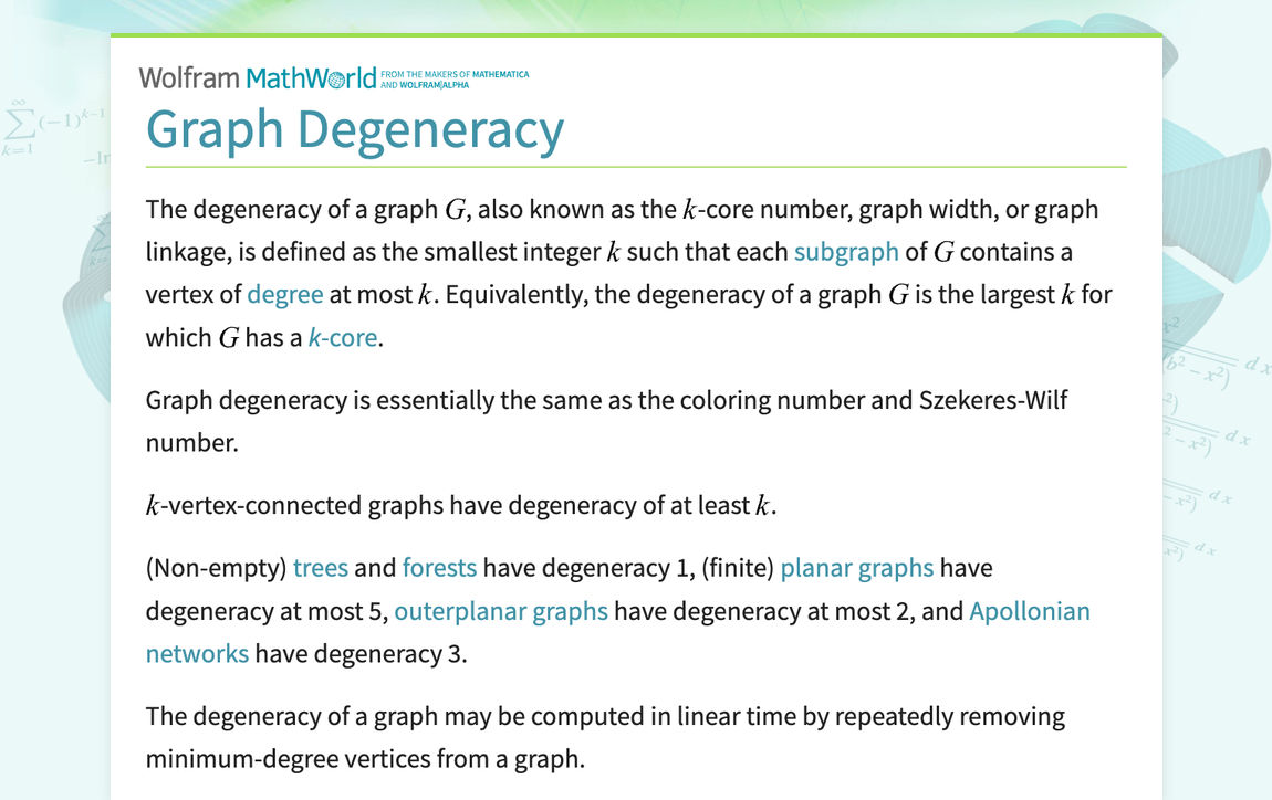 Graph Degeneracy -- from Wolfram MathWorld