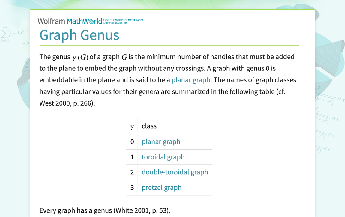 Graph Genus -- from Wolfram MathWorld