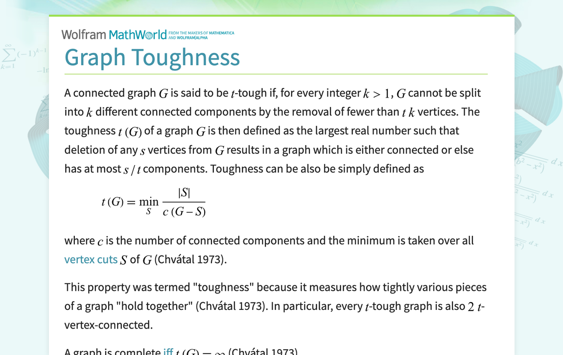 Graph Toughness -- from Wolfram MathWorld