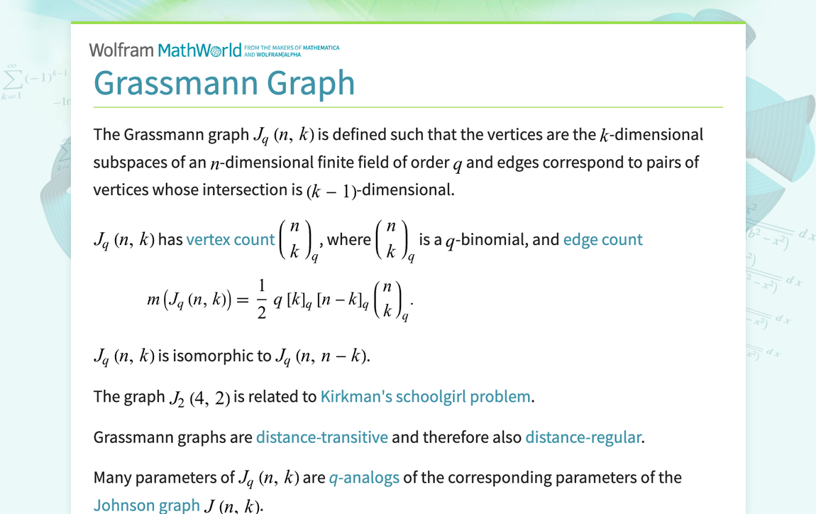 Grassmann Graph -- from Wolfram MathWorld