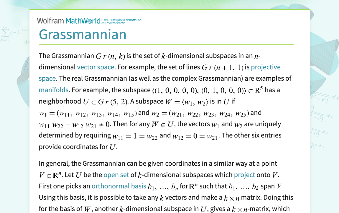 Grassmannian -- from Wolfram MathWorld