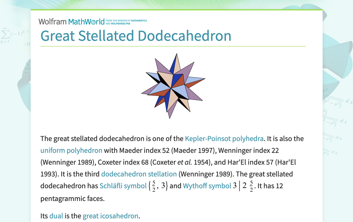 Great Stellated Dodecahedron -- from Wolfram MathWorld