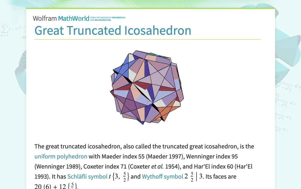 Great Truncated Icosahedron -- from Wolfram MathWorld