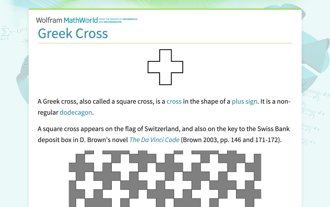 Greek Cross -- from Wolfram MathWorld