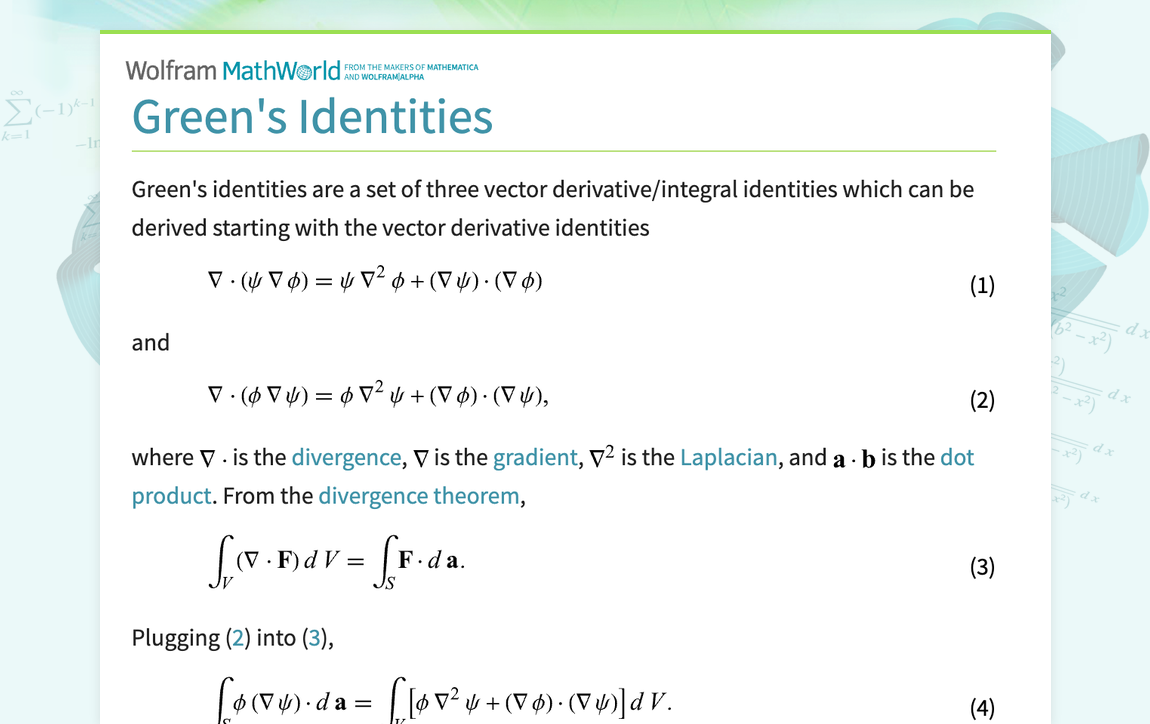 Green's Identities -- from Wolfram MathWorld