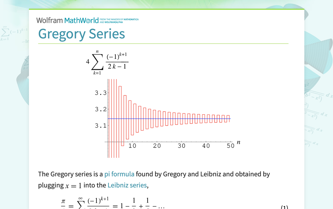 Gregory Series -- from Wolfram MathWorld