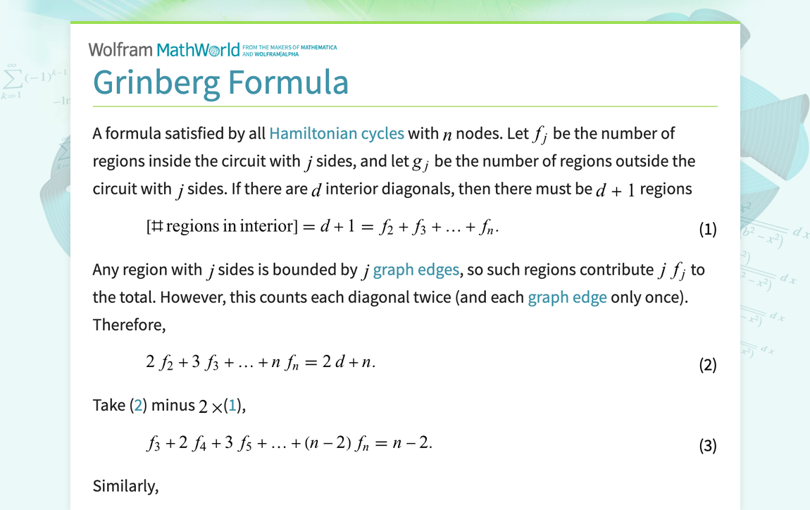 Grinberg Formula -- from Wolfram MathWorld