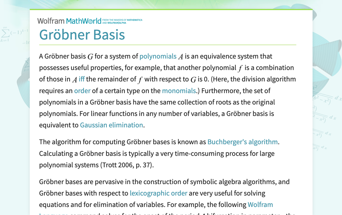 Gröbner Basis -- from Wolfram MathWorld