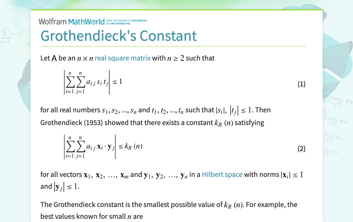Grothendieck's Constant -- from Wolfram MathWorld