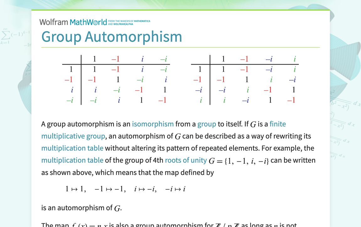 Group Automorphism -- from Wolfram MathWorld