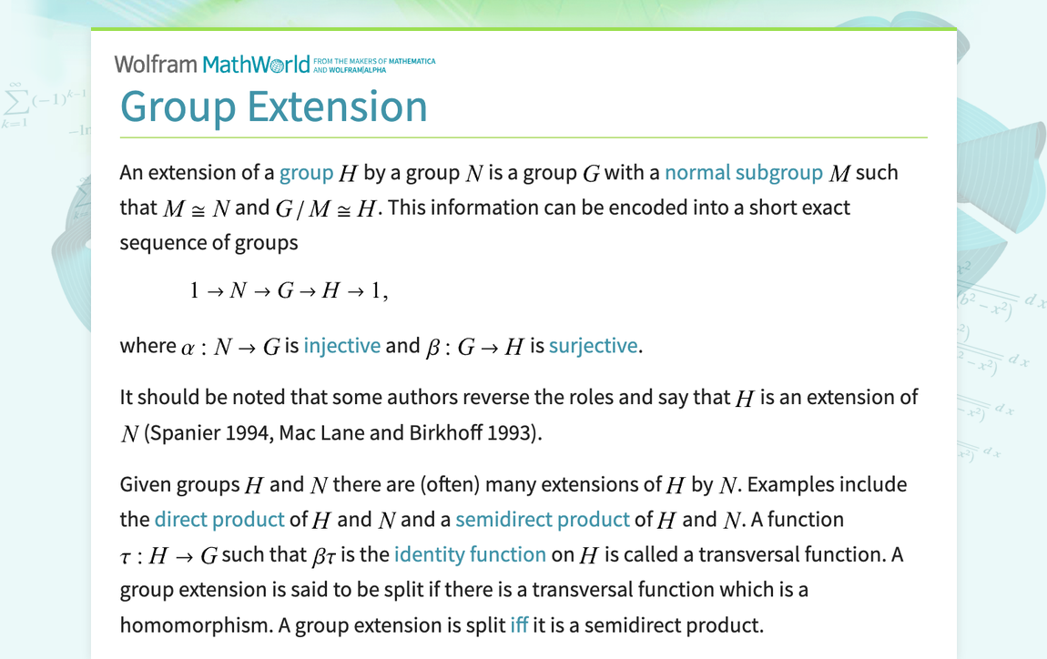 Group Extension -- from Wolfram MathWorld