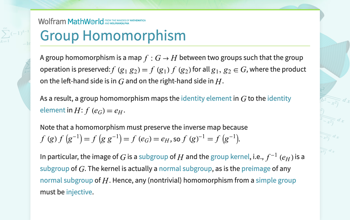 Group Homomorphism -- from Wolfram MathWorld
