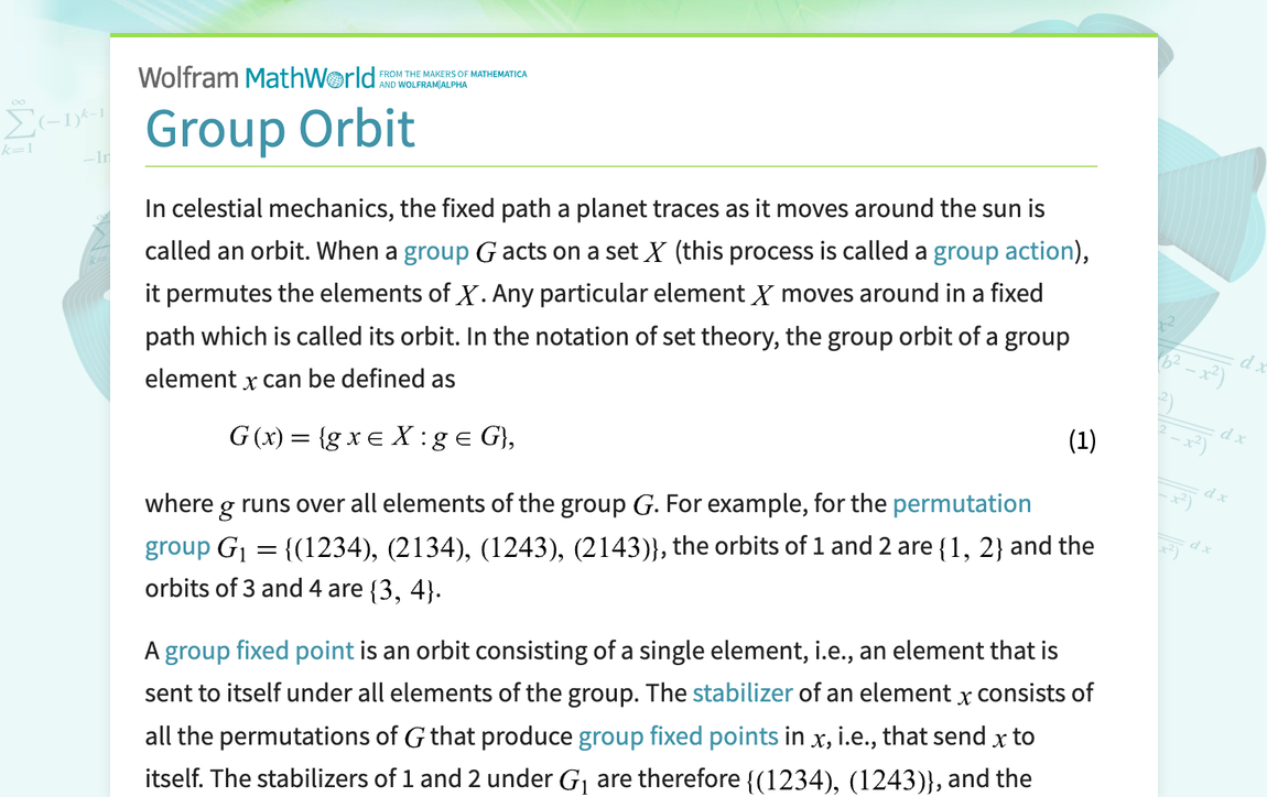 Group Orbit -- from Wolfram MathWorld
