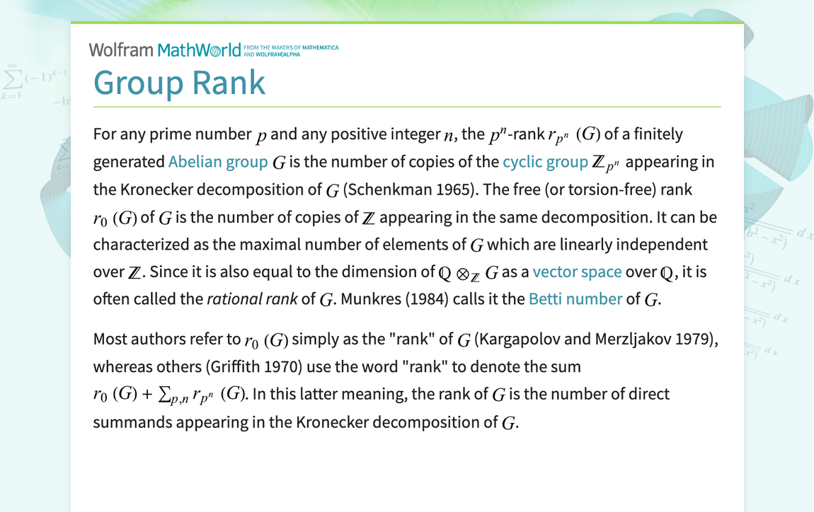 Group Rank -- from Wolfram MathWorld