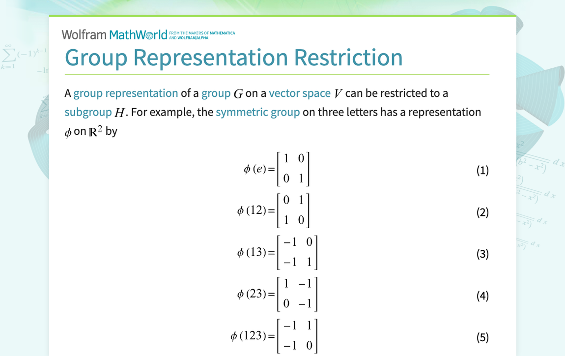 Group Representation Restriction -- from Wolfram MathWorld