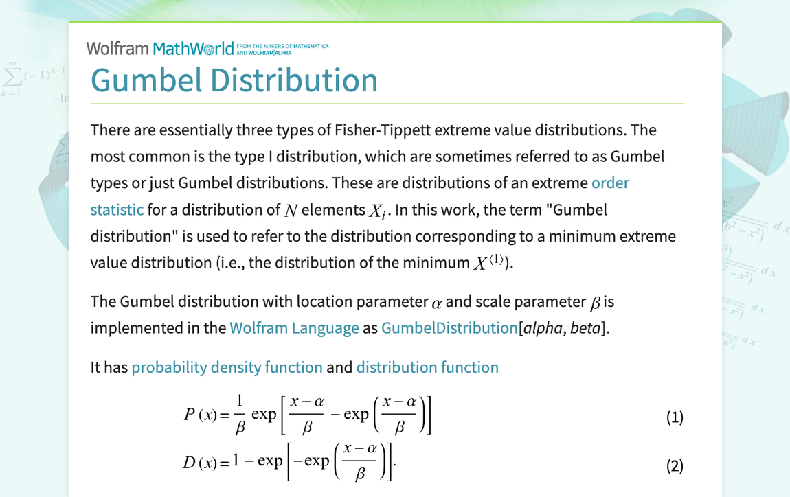 Gumbel Distribution -- from Wolfram MathWorld