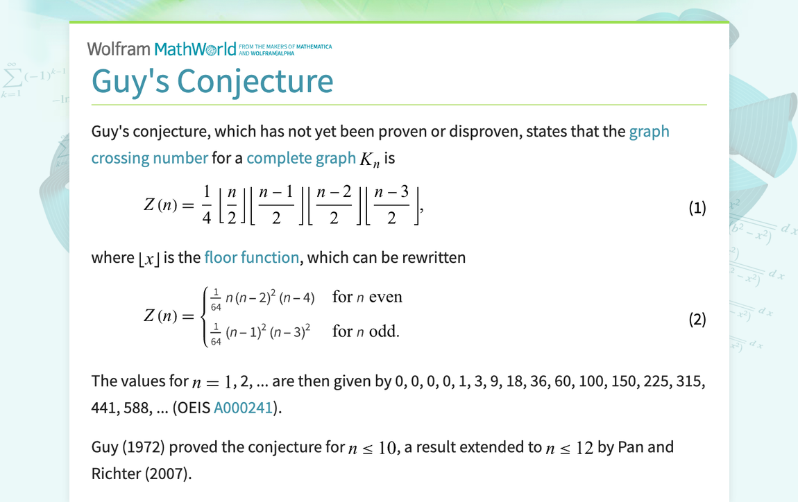 Guy's Conjecture -- from Wolfram MathWorld