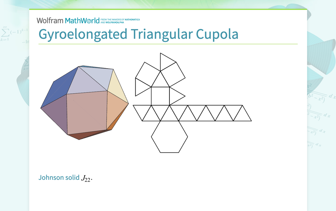 Gyroelongated Triangular Cupola -- from Wolfram MathWorld